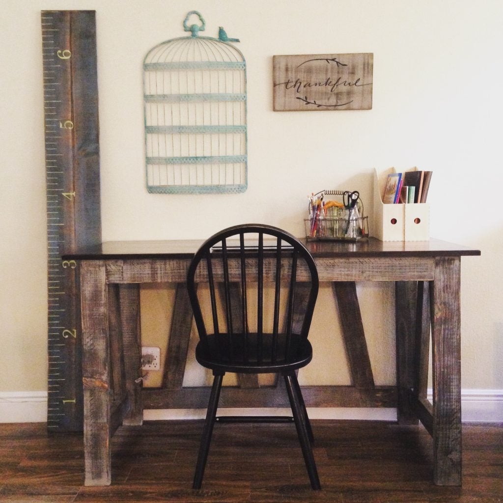 Truss Desk with barnwood looking base and dark walnut stained desktop ...