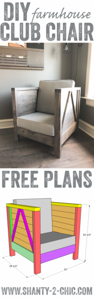 DIY Farmhouse Club Chair - Free Plans & How To Video - Shanty 2 Chic