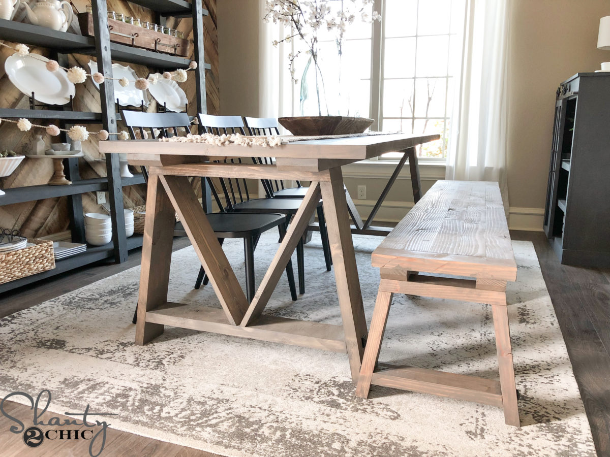 DIY Fancy V Dining Bench - Shanty 2 Chic